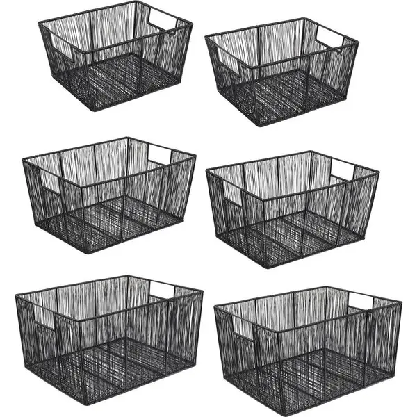 HAPPIMESS Sutton Modern Glam Handmade Wire Metal Nesting Storage Baskets - Black