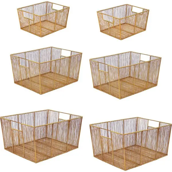 HAPPIMESS Sutton Modern Glam Handmade Wire Metal Nesting Storage Baskets - Gold