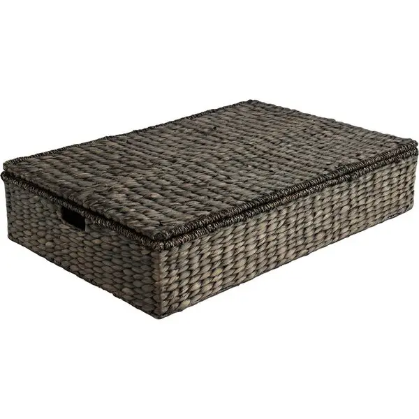 HAPPIMESS Holden 30" Classic Costal Hand-woven Hyacinth Wicker Under Bed Storage Basket With Lid - Black