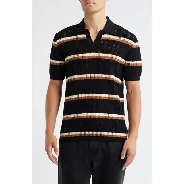 PERCIVAL Tessaro Stripe Open Knit Polo - Black
