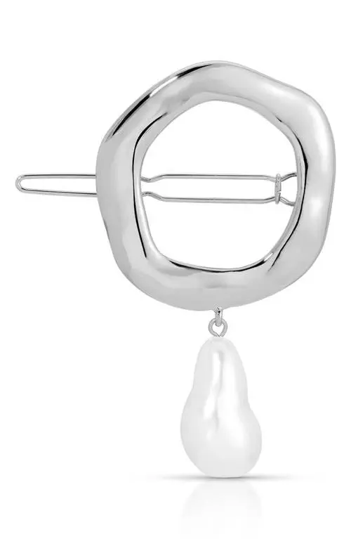 Ettika Open Circle Imitation Pearl Barrette - Silver