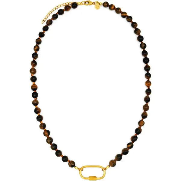 PETIT MOMENTS Beaded Carabiner Necklace - Tigers Eye