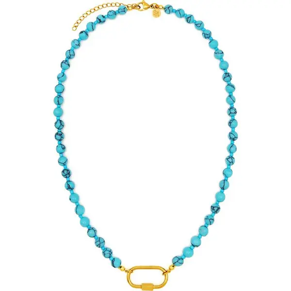 PETIT MOMENTS Beaded Carabiner Necklace - Turquoise/gold