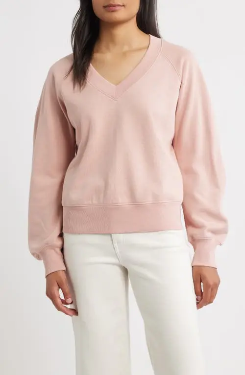 CITY BLUES Zip Detail Ruched Sleeve Sweatshirt - Rose