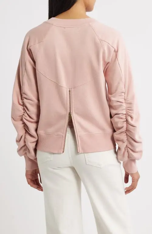 CITY BLUES Zip Detail Ruched Sleeve Sweatshirt - Rose