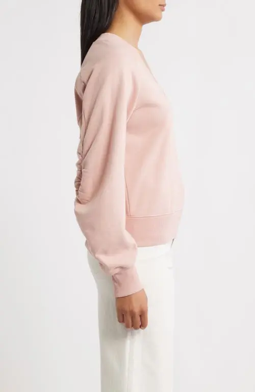 CITY BLUES Zip Detail Ruched Sleeve Sweatshirt - Rose