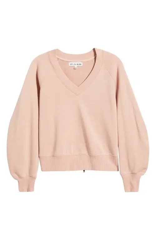 CITY BLUES Zip Detail Ruched Sleeve Sweatshirt - Rose