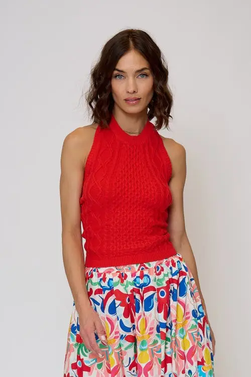 Central Park West Cabled Halter Knit Top