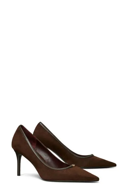 Tory Burch Double T Buckle Pointed Toe Pump - Dark Cocoa/cocoa
