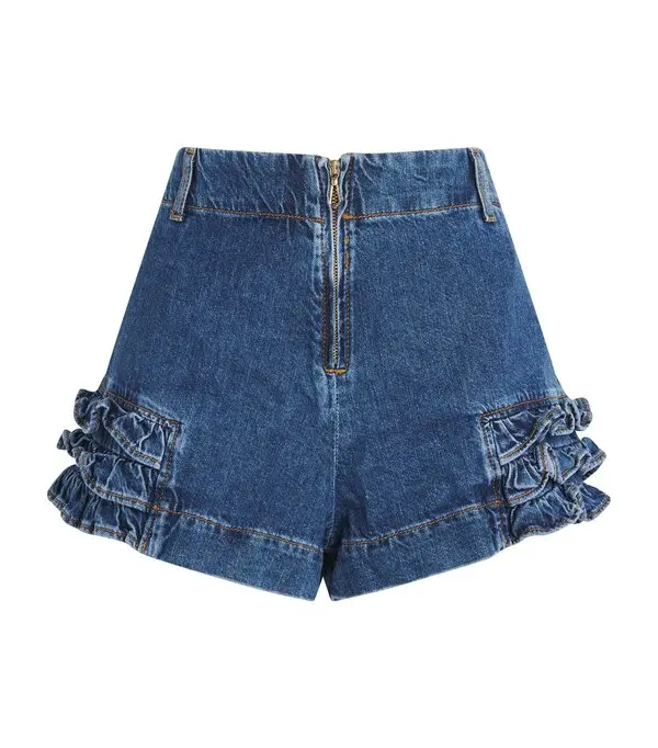 Sandro Denim Ruffle Shorts - Blue