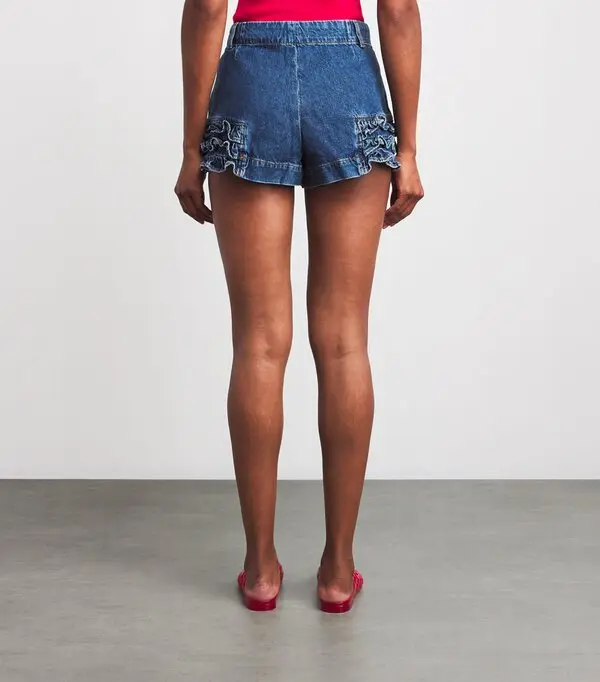 Sandro Denim Ruffle Shorts - Blue