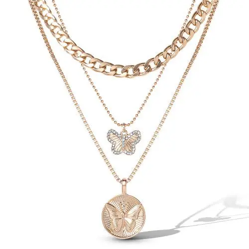 Jessica Simpson 3-piece Butterfly Layered Necklace - Gold