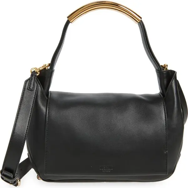 Moschino Handle Me Leather Shoulder Bag - Black