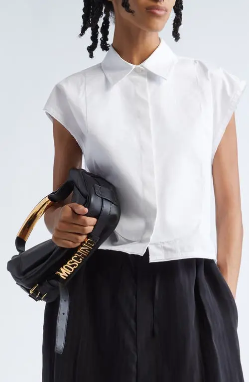 Moschino Handle Me Leather Shoulder Bag - Black