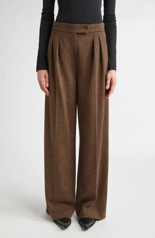 Max Mara Ponza Pleated Houndstooth Check Wide Leg Pants - Chocolate