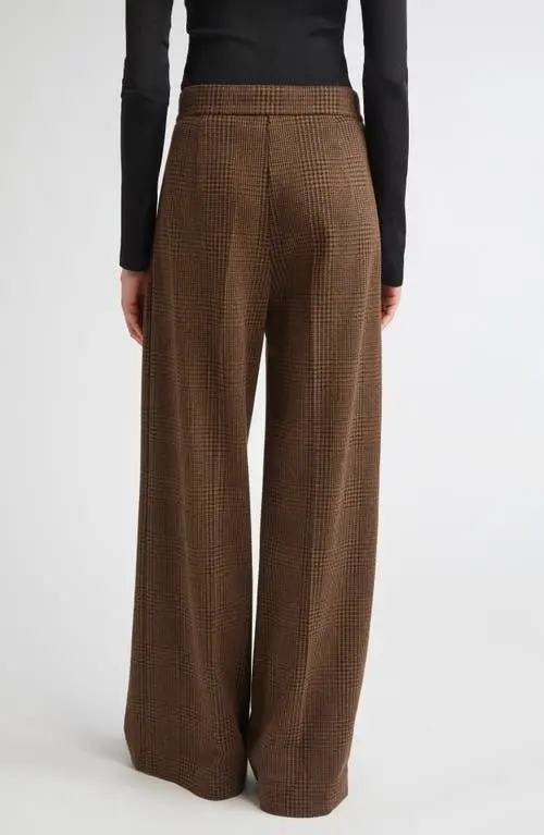 Max Mara Ponza Pleated Houndstooth Check Wide Leg Pants - Chocolate