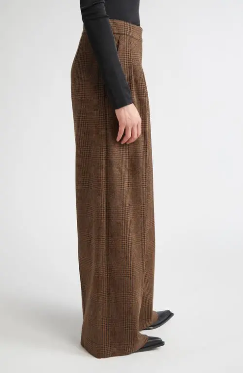 Max Mara Ponza Pleated Houndstooth Check Wide Leg Pants - Chocolate