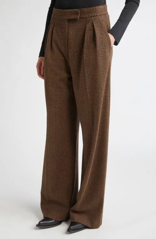 Max Mara Ponza Pleated Houndstooth Check Wide Leg Pants - Chocolate