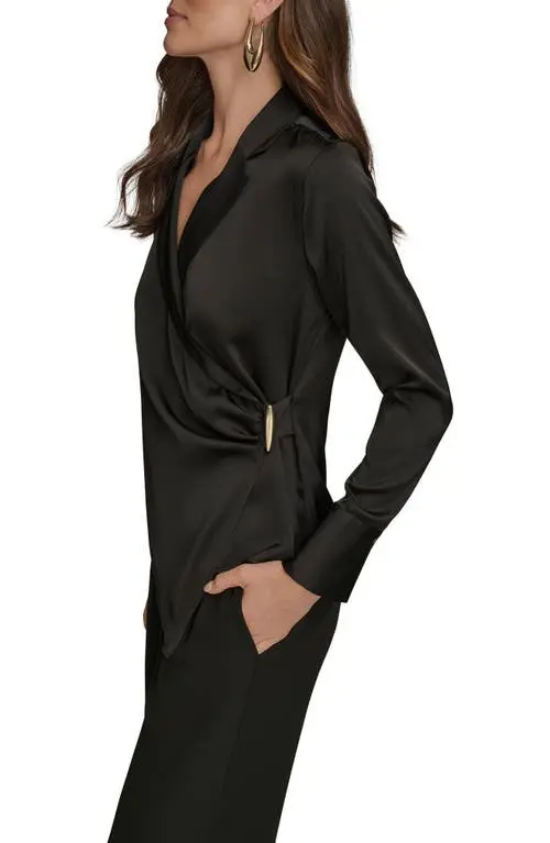 Donna Karan New York Wrap Charmeuse Shirt - Black