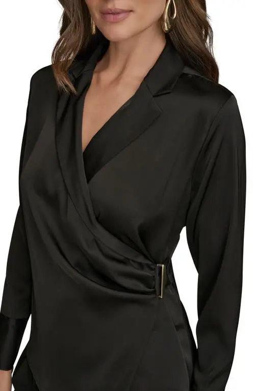 Donna Karan New York Wrap Charmeuse Shirt - Black