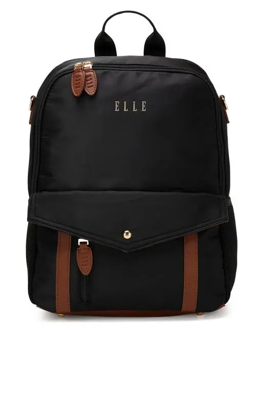 ELLE 18l Twill And Vegan Leather Backpack - Black