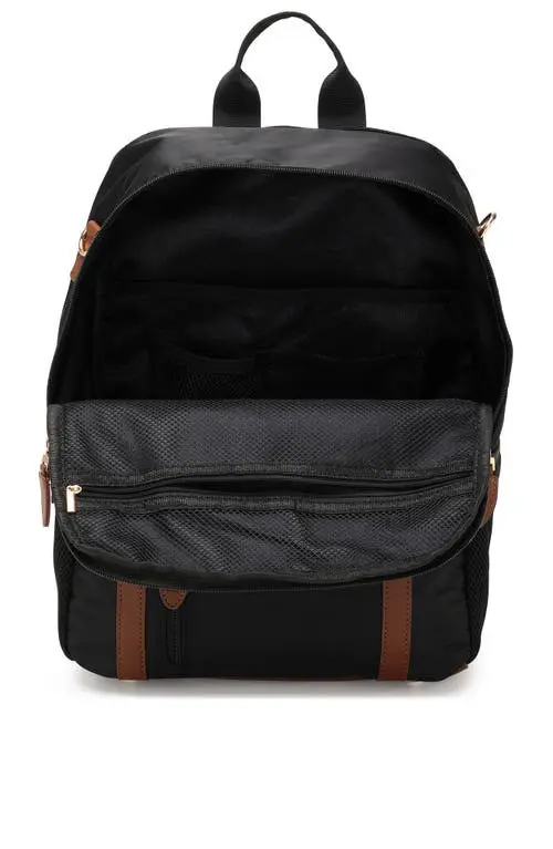 ELLE 18l Twill And Vegan Leather Backpack - Black