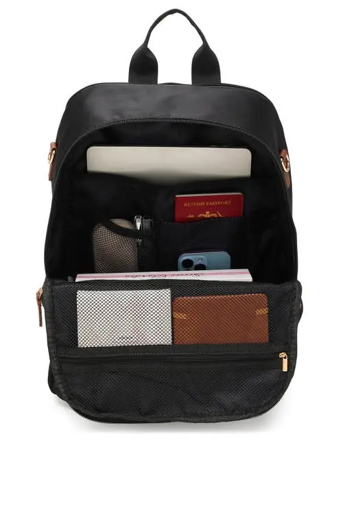 ELLE 18l Twill And Vegan Leather Backpack - Black