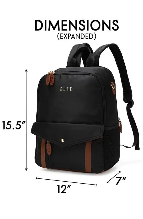 ELLE 18l Twill And Vegan Leather Backpack - Black