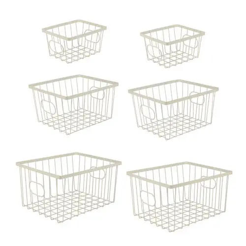 HAPPIMESS Camden Vintage Industrial Handmade Wire Metal Nesting Storage Baskets - Almond