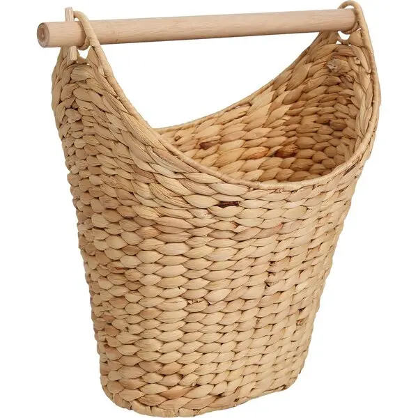 HAPPIMESS Talia Classic Coastal Hand-woven Water Hyacinth Toilet Paper Basket With Wood Bar - Natural