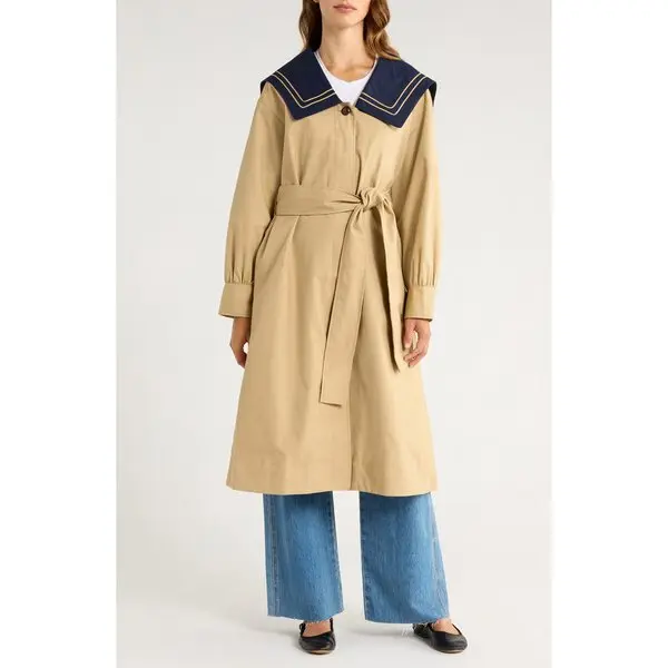 DAMSON MADDER Ella Organic Cotton Trench Coat - Navy/tan