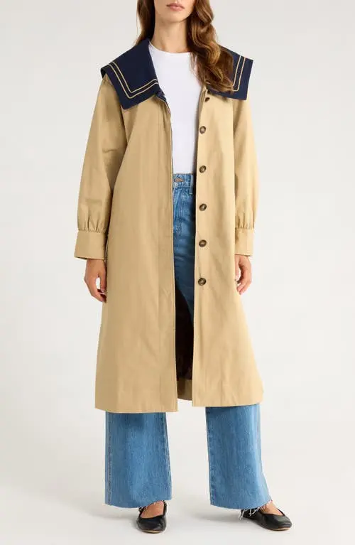 DAMSON MADDER Ella Organic Cotton Trench Coat - Navy/tan