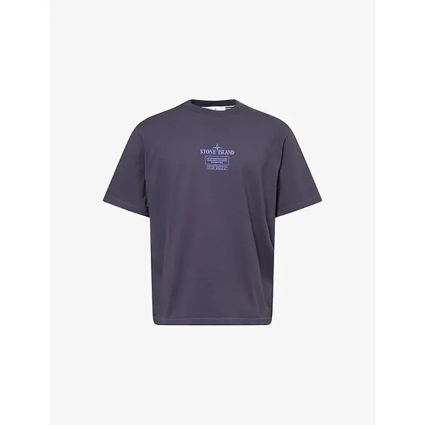 Stone Island Industrial-print Short-sleeve Cotton T-shirt - Dark Blue