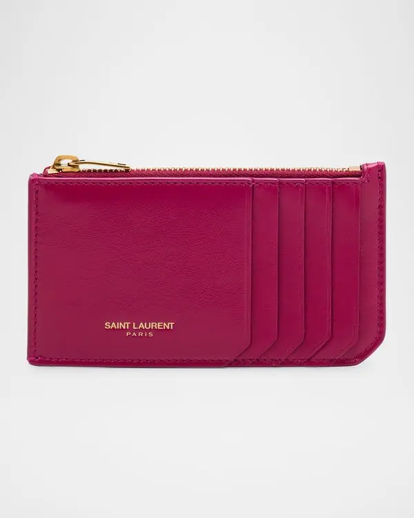 Saint Laurent Fragments Card Case In Leather Dk Magenta