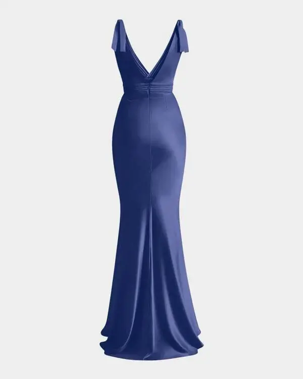 ZHIVAGO Deep V-neck Stretch Satin Gown - Ink
