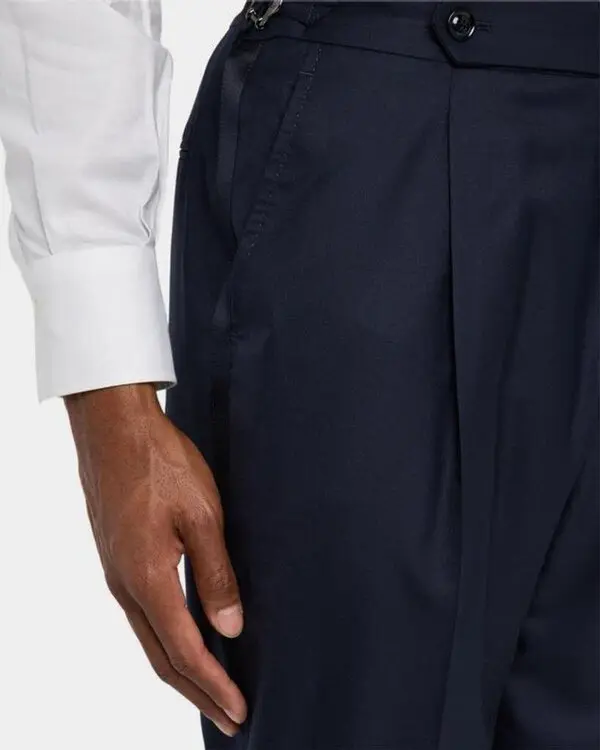 Brunello Cucinelli Side-tab Pleated Trousers - Navy