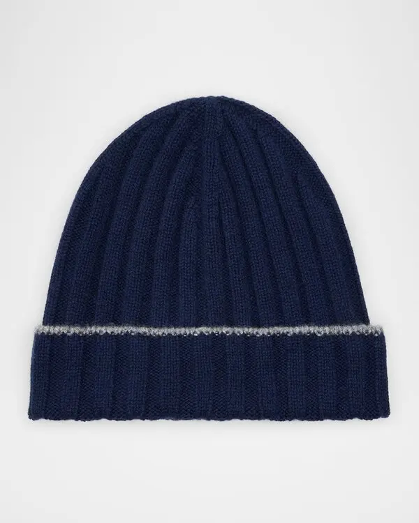 Brunello Cucinelli Cashmere Rib Beanie Hat - Deep Blue