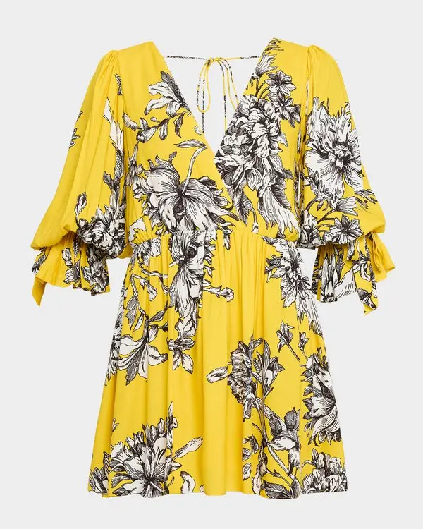 Alice + Olivia Clarissa Tie-sleeve Mini Dress - Blooming Wild Golden Hour