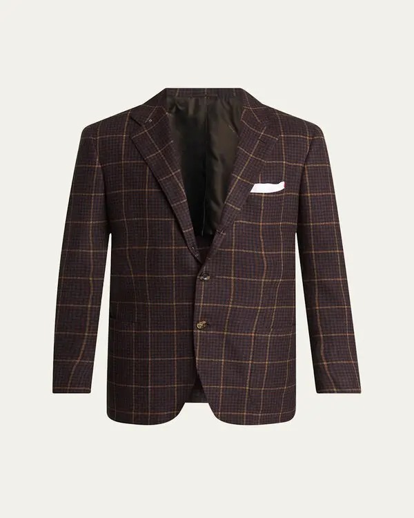 Kiton Cashmere Windowpane Check Single-breasted Sport Coat
