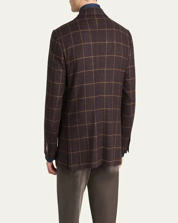 Kiton Cashmere Windowpane Check Single-breasted Sport Coat