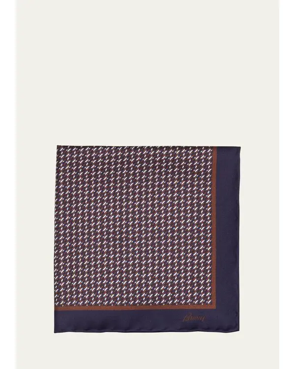 Brioni Geometric Zig-zag Silk Pocket Square - Brwblu