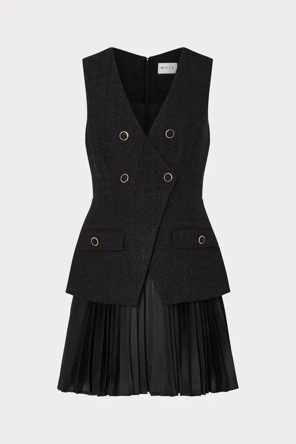 Milly Boucle Mixed Media Mini Dress In Black - 65% Off | Editorialist
