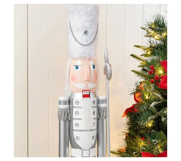 GLITZHOME 42'h Christmas Silver Dressed Soldier Nutcracker