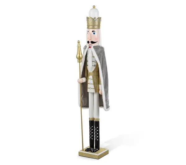 GLITZHOME 42'h Wooden Christmas Silver Dressed Ing Nutcracker