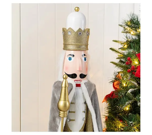 GLITZHOME 42'h Wooden Christmas Silver Dressed Ing Nutcracker