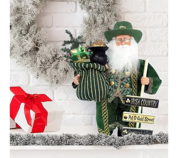 SANTA'S WORKSHOP 15' Pot O' Gold Irish Santa - One-color