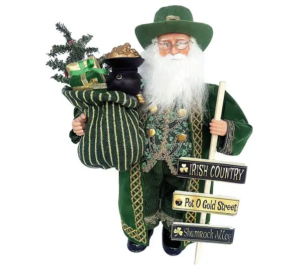 SANTA'S WORKSHOP 15' Pot O' Gold Irish Santa