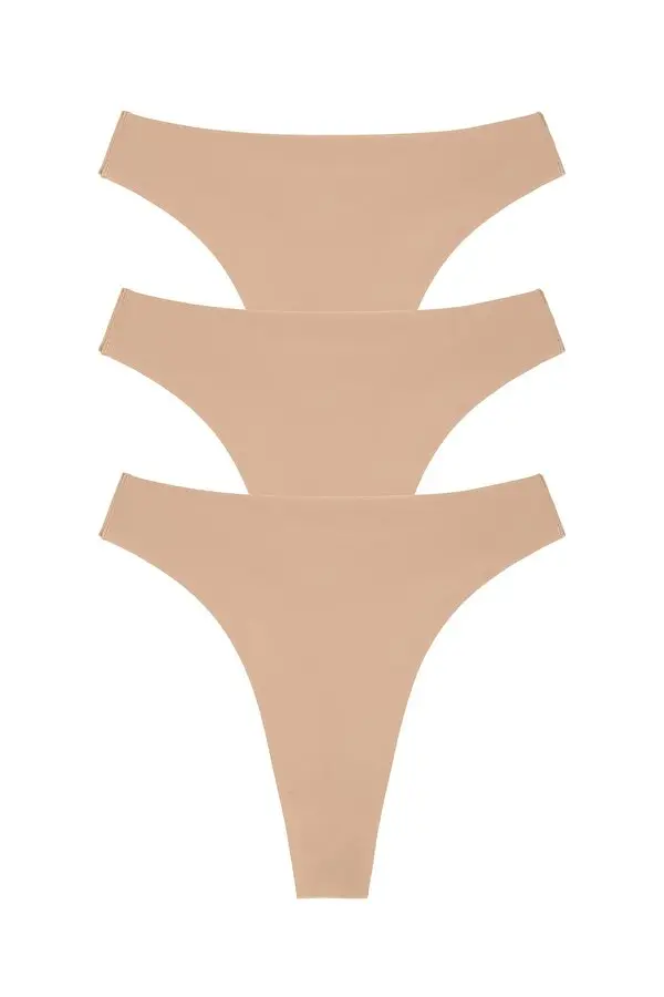 NEGATIVE UNDERWEAR Base High Thong 3-pack In Nude - Buff