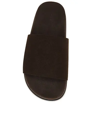 THE ROW Hugh Suede Slide - Lacquer Brown