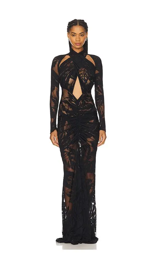 Lapointe Burnout Jersey Halter Ruched Gown - Black